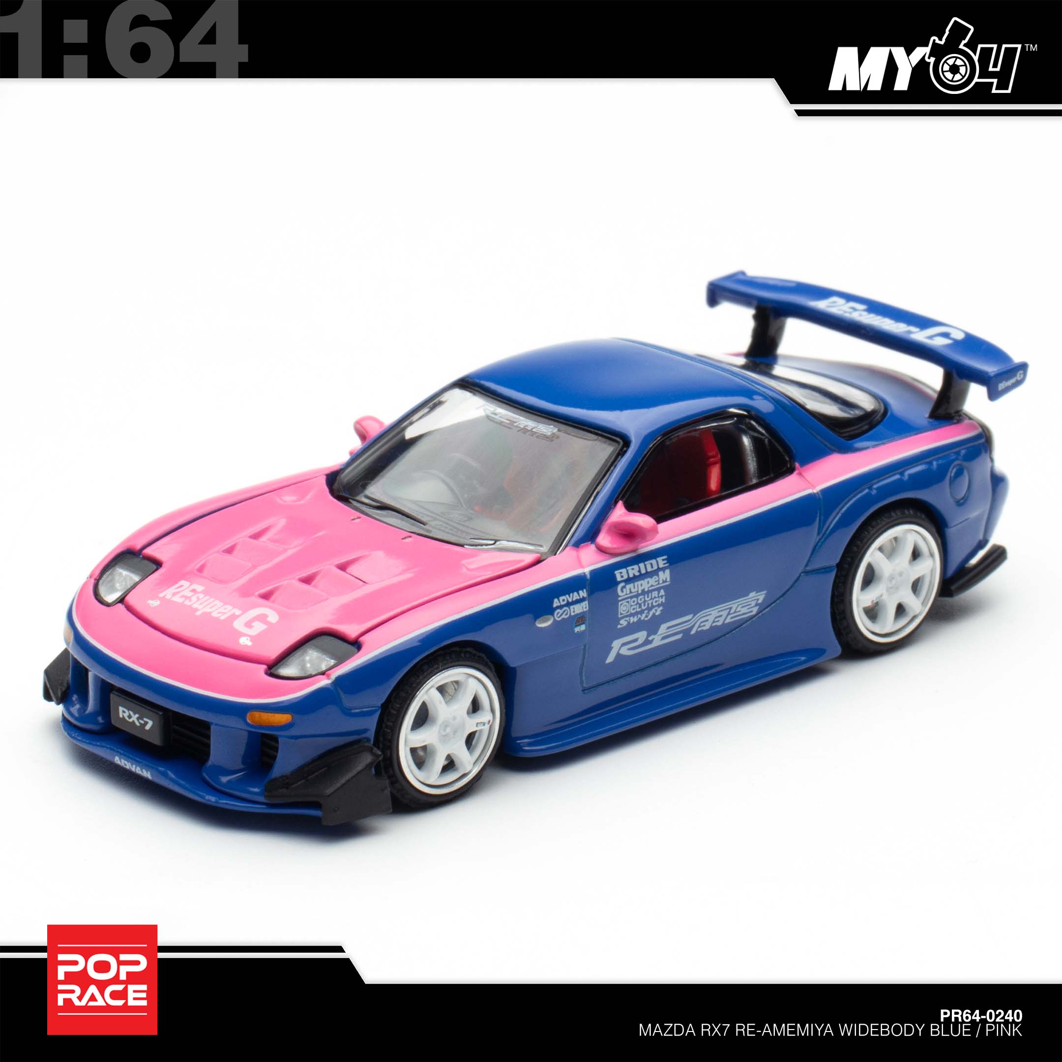 [Pop Race] 1:64 Mazda RX7 RE-Amemiya - Blue/Pink | The Model Car Shop